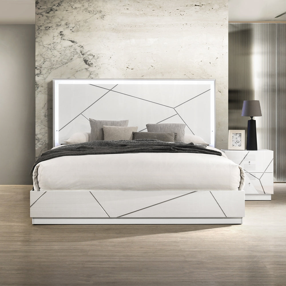 ReForm Creative Home Pearl High Gloss LED Headboard Bed - White