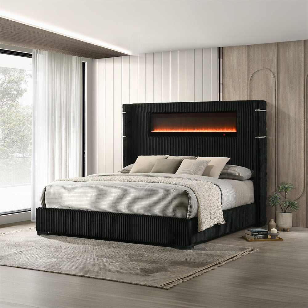 ReForm Creative Home Obsidian Smart Platform Bed with LED/ Fireplace ...